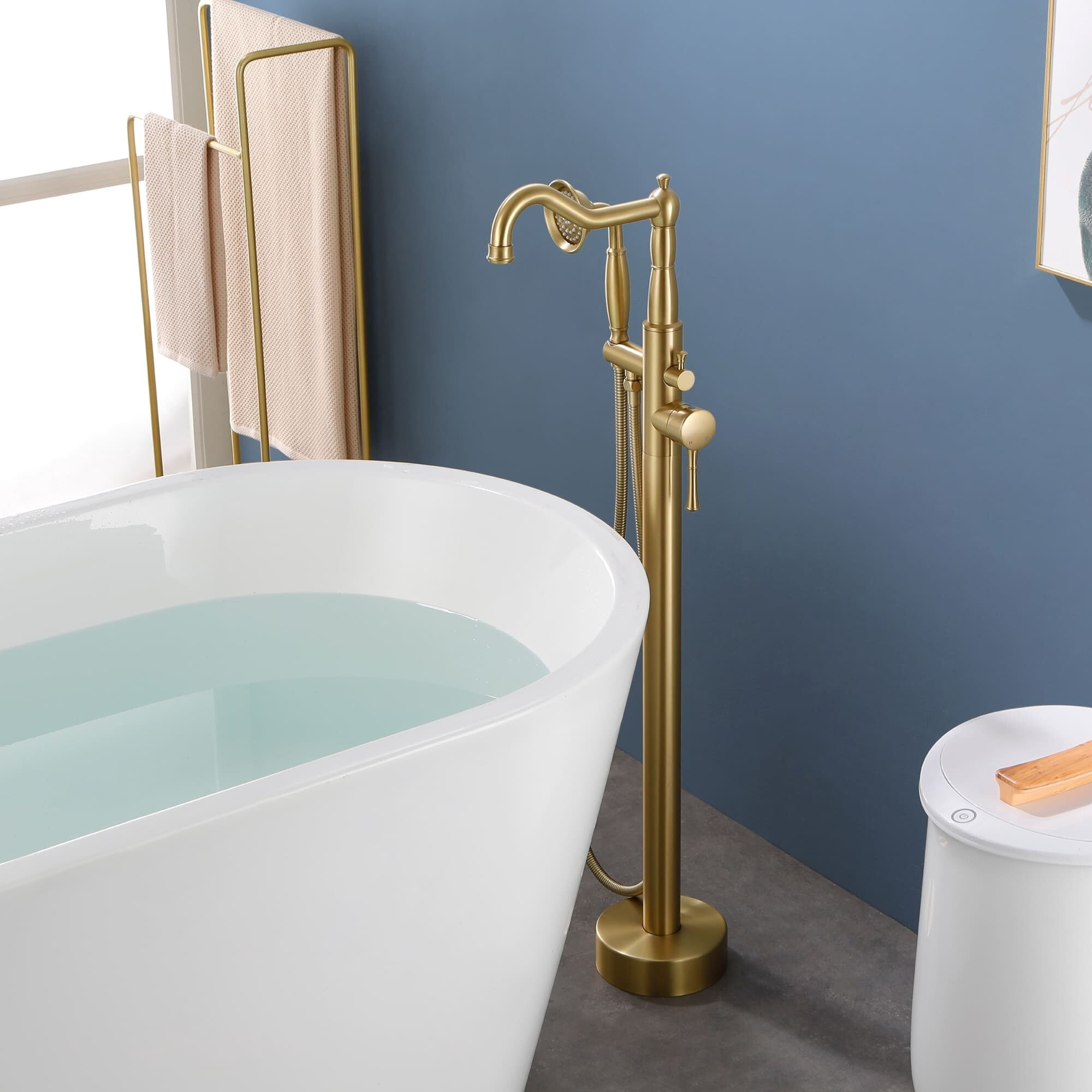 AWZTOO Freestanding Bathtub Faucet High Flow Rate Single Handle Floor ...