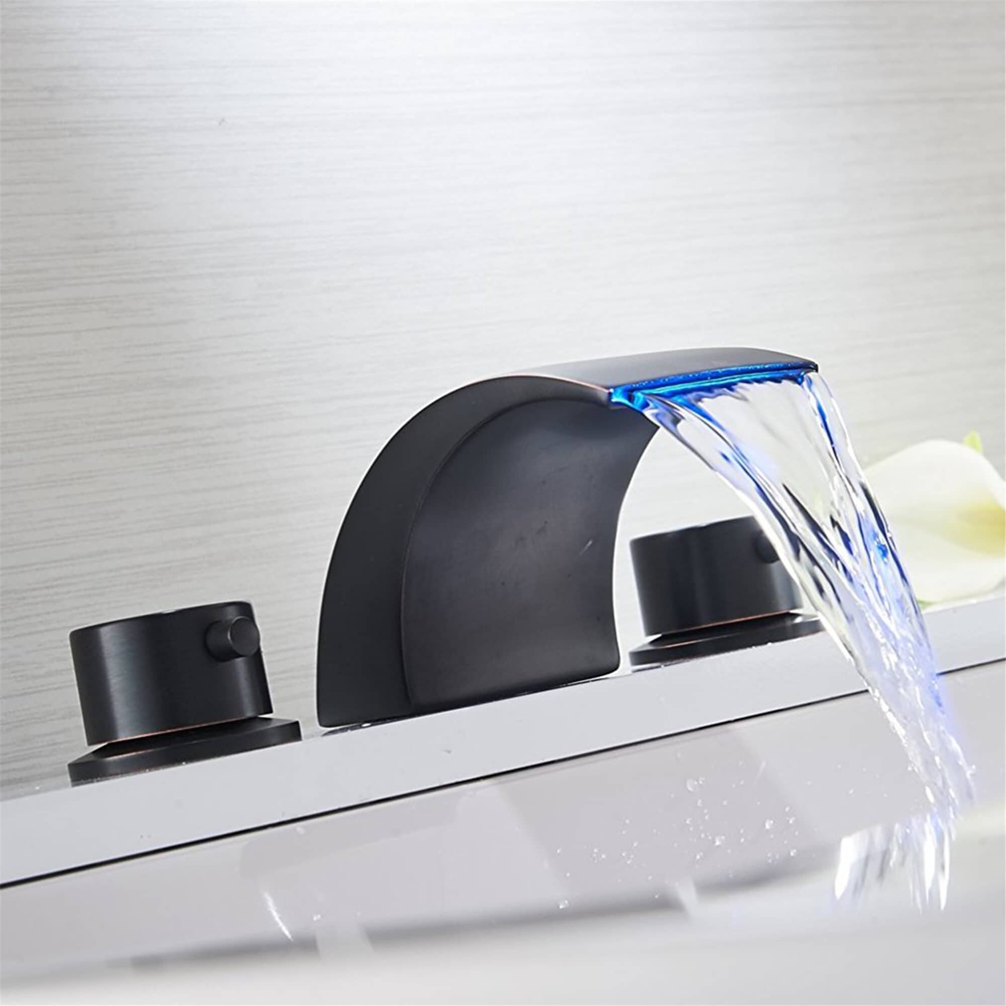 AWZTOO LED Widespread Bathroom Faucet With Drain Assembly 3 Holes ...