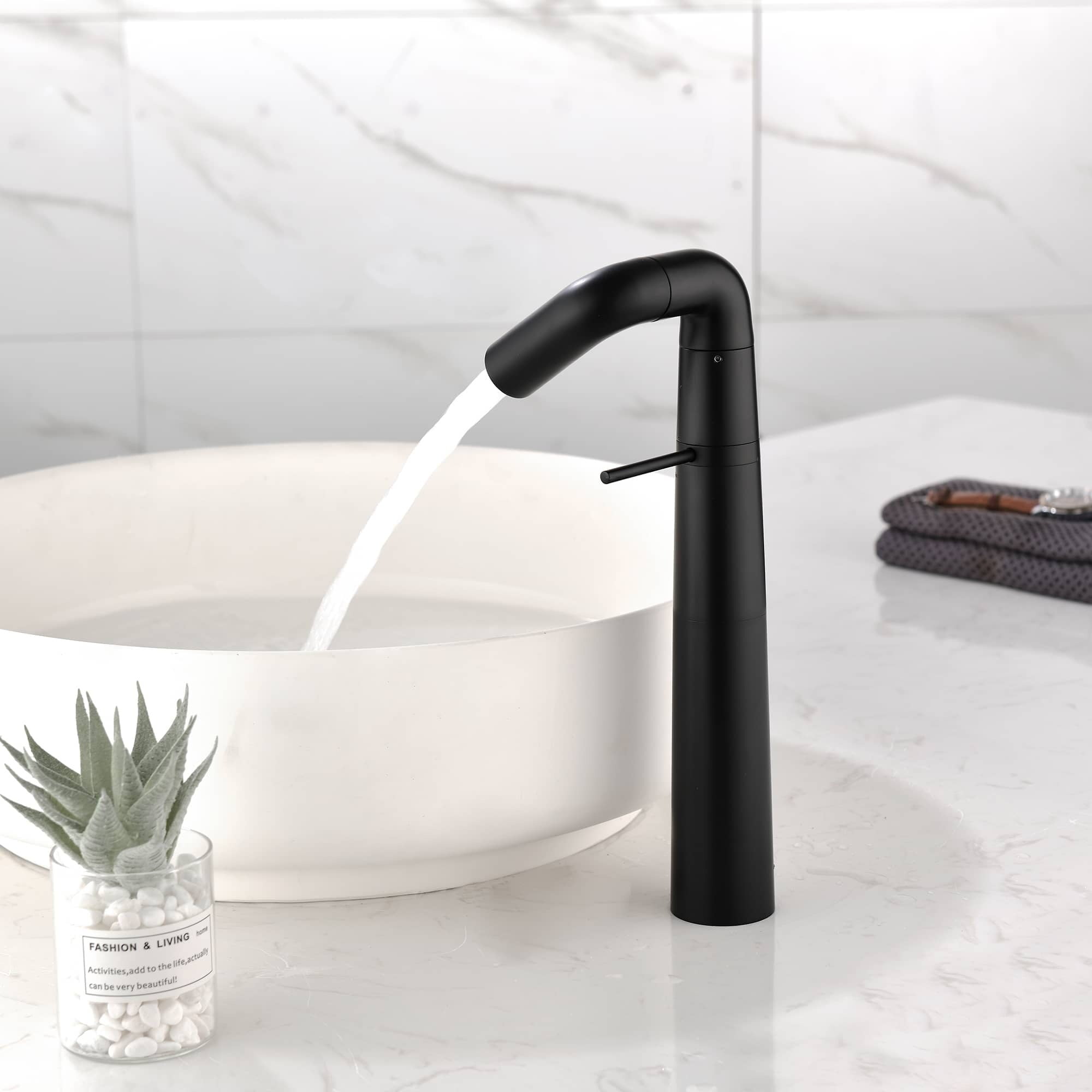 AWZTOO Single Handle Bathroom Vessel Faucet 1 Hole Matte Black Bathroom ...