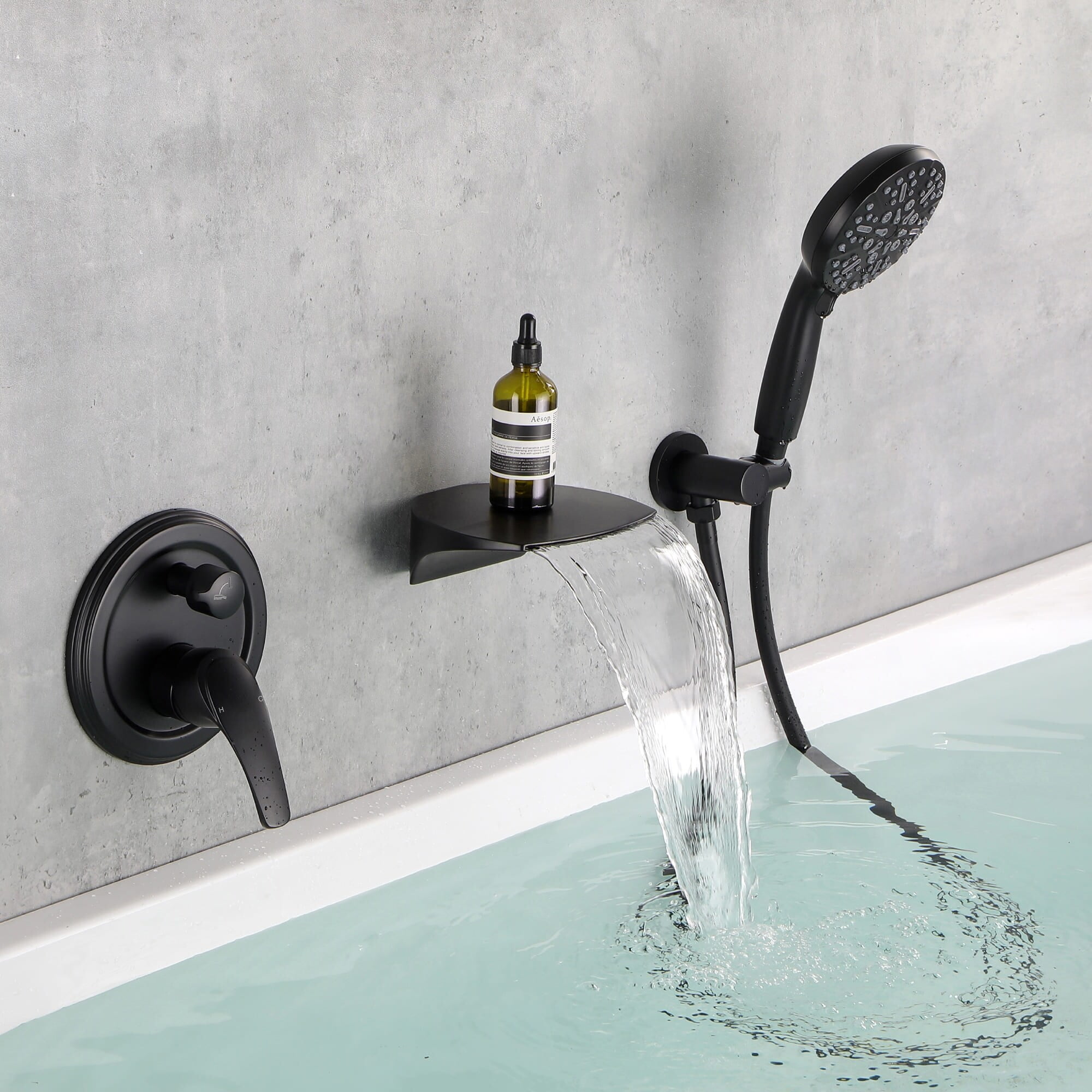 AWZTOO Wall Mounted Tub Faucet With Handheld Shower Waterfall Bathtub ...