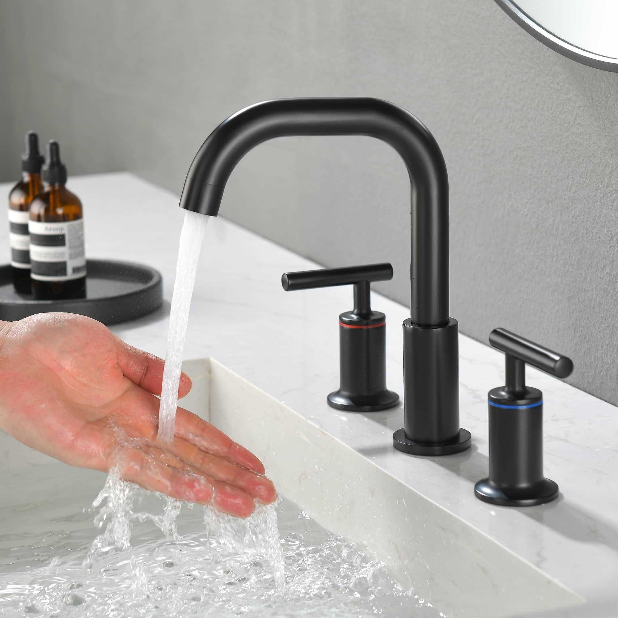 AWZTOO Widespread Bathrom Faucet 3 Hoes Modern 8 Inch Bathroom Sink ...