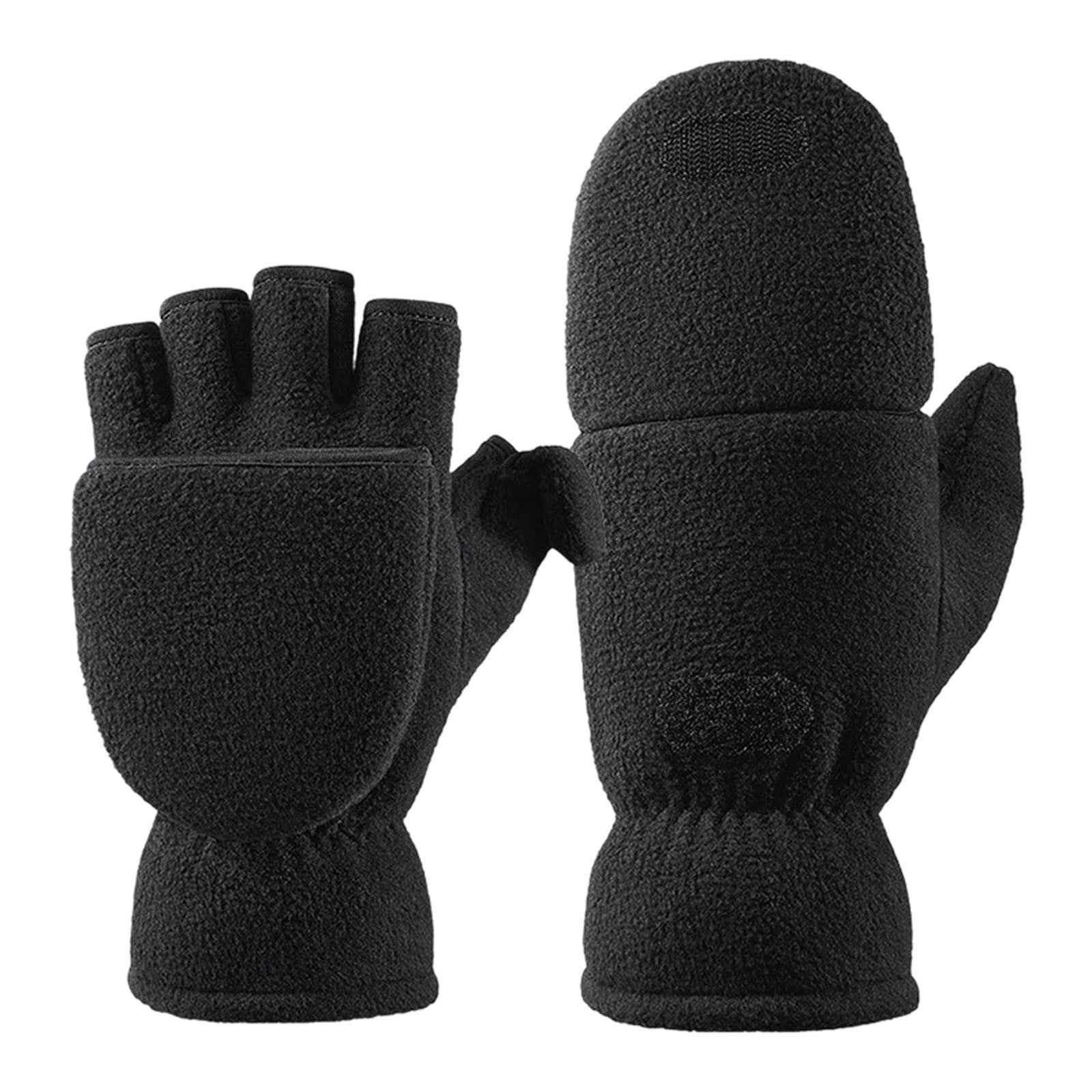 AWZXDE Adult Convertible Flip Top Mittens Solid Color Windproof Brushed ...
