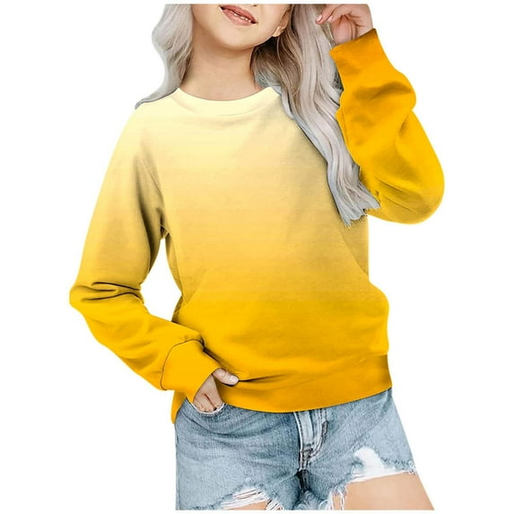 AWZXDE Big Girls Color Gradient Casual Round Neck Long Sleeve Printed ...