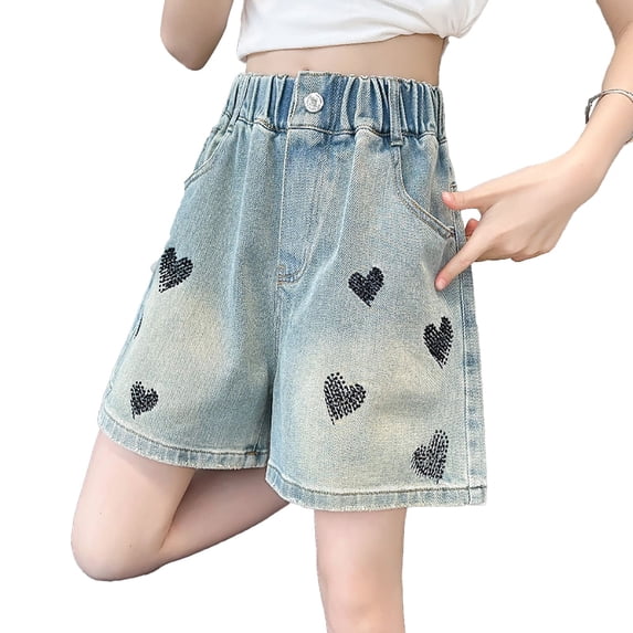 AWZXDE Big Girls Denim Shorts For Girls With Heart Design Fashion ...