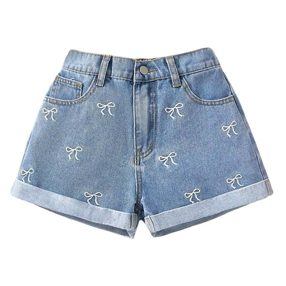 AWZXDE Big Girls Solid Denim Shorts For Girls With Bowknot Print Loose ...