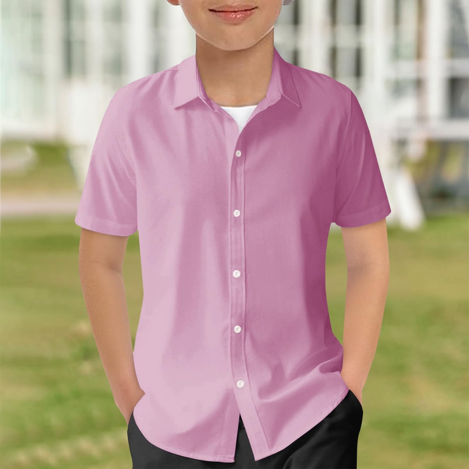 AWZXDE Boys And Girls Button Down Shirts Short Sleeve Solid Color Shirt ...