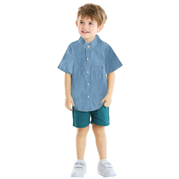 AWZXDE Boys Denim Short Sleeve Stand Collar Casual Top Boys Dress ...