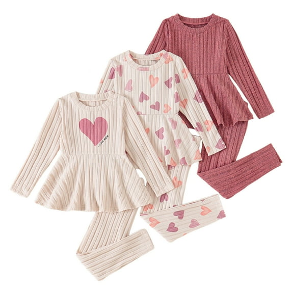 AWZXDE Boys Girls Kids 3-Piece Set Solid Color Ribbed Print Jogging ...