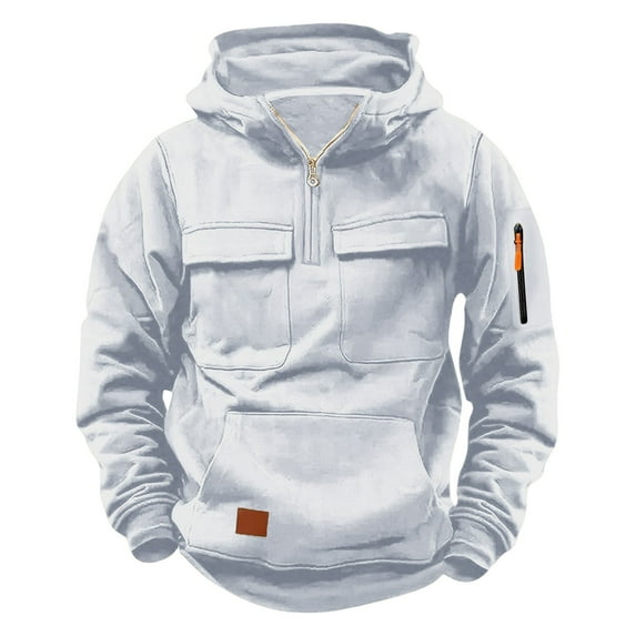 AWZXDE Boys Hoodie Style Retro Multiple Pockets Half Zip Solid Color Fall Winter Long Sleeve ...