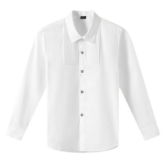 AWZXDE Boys Performance Long Sleeve Button Down White Dress Shirt For ...