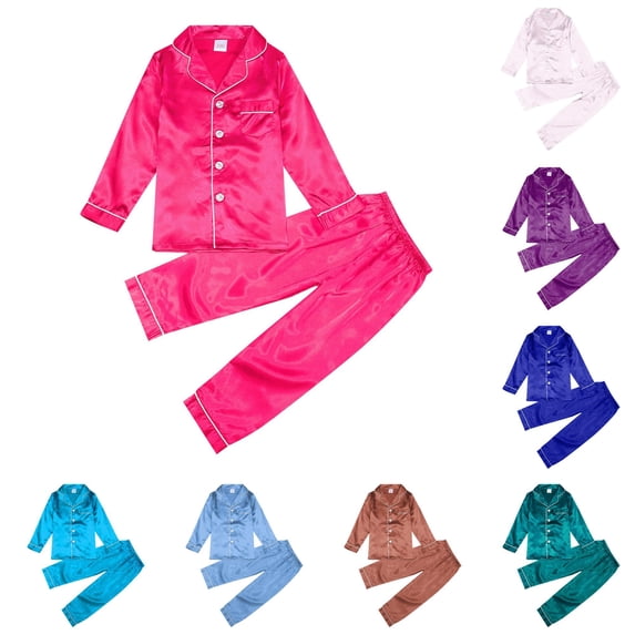 AWZXDE Boys Satin Pajamas Set Button Down Sleep Shirt Top Long Pants ...