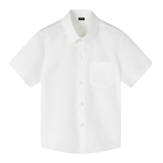 AWZXDE Boys Short Sleeve White Performance Shirt Pure Cotton Button ...