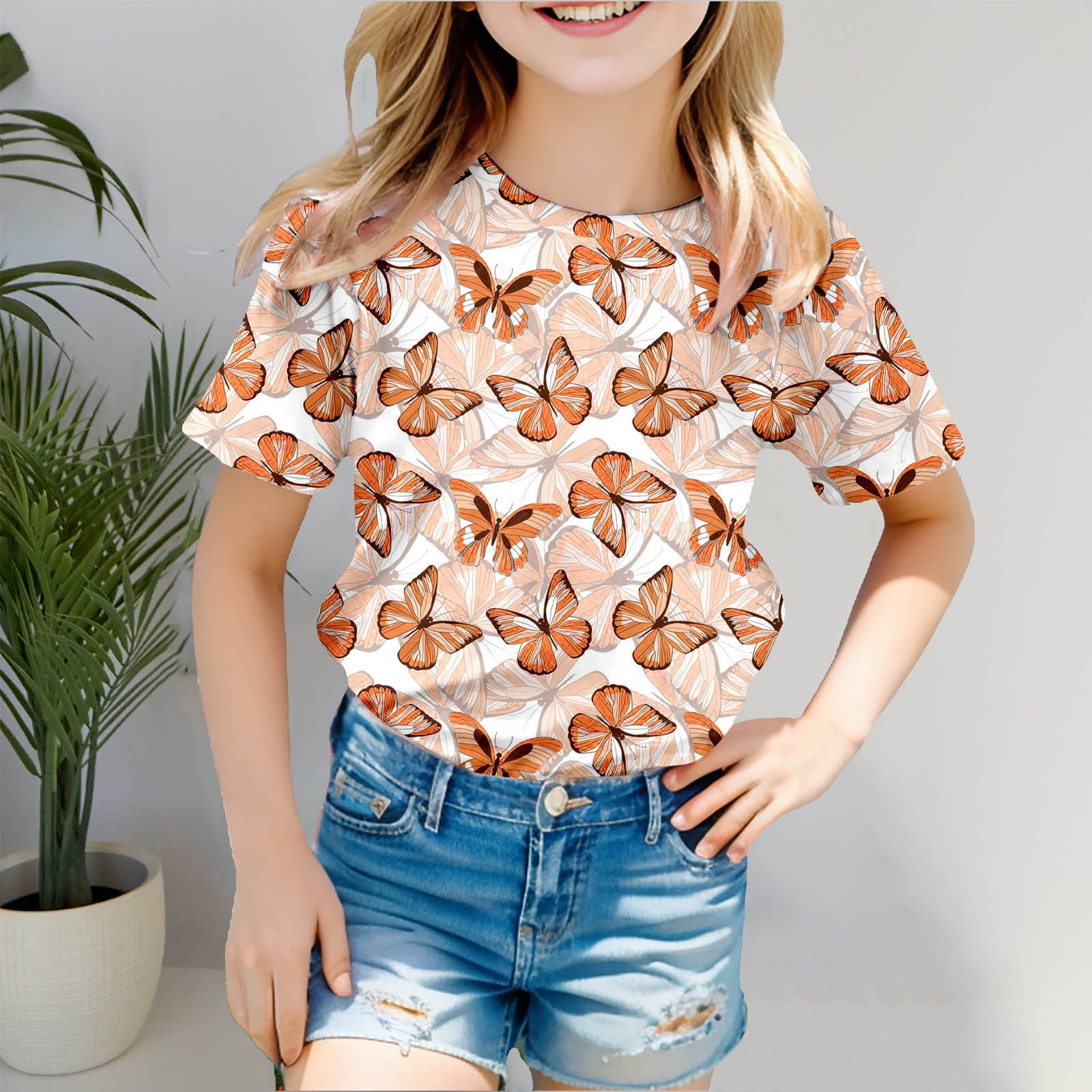 AWZXDE Butterfly Printed Children's Tween Oversized Short Sleeve T ...