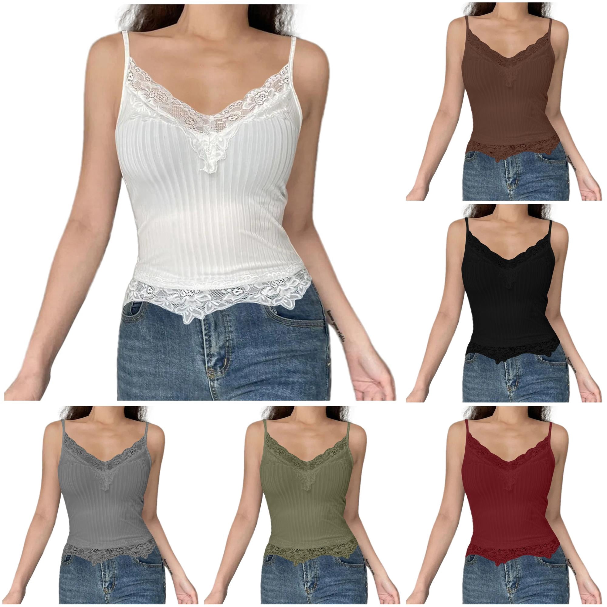 AWZXDE Camisole Tops for Women Summer Top Solid Color Lace V Neck Slim ...