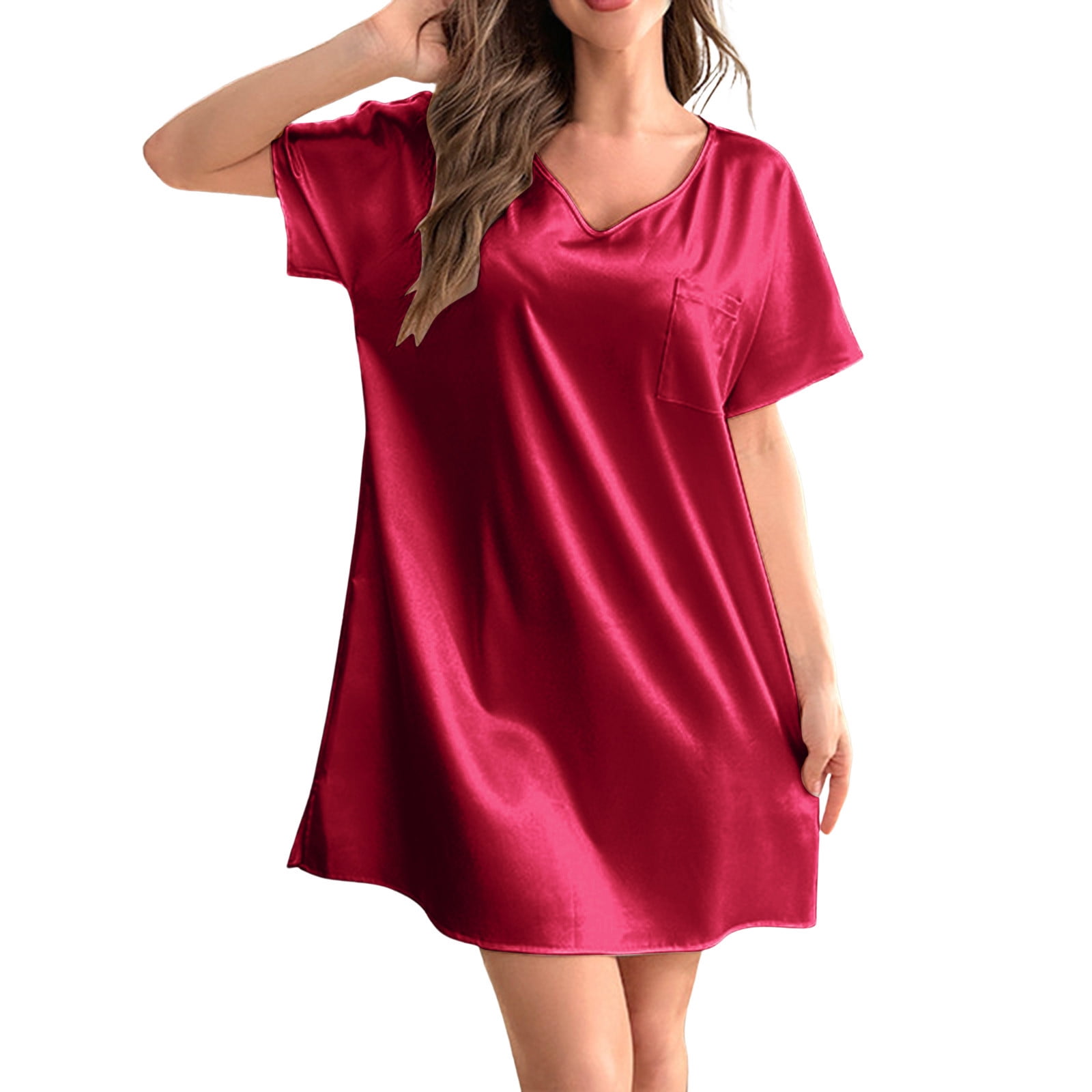 AWZXDE Casual Sleepwear Women Silk Pajamas Summer Thin Homewear Long ...
