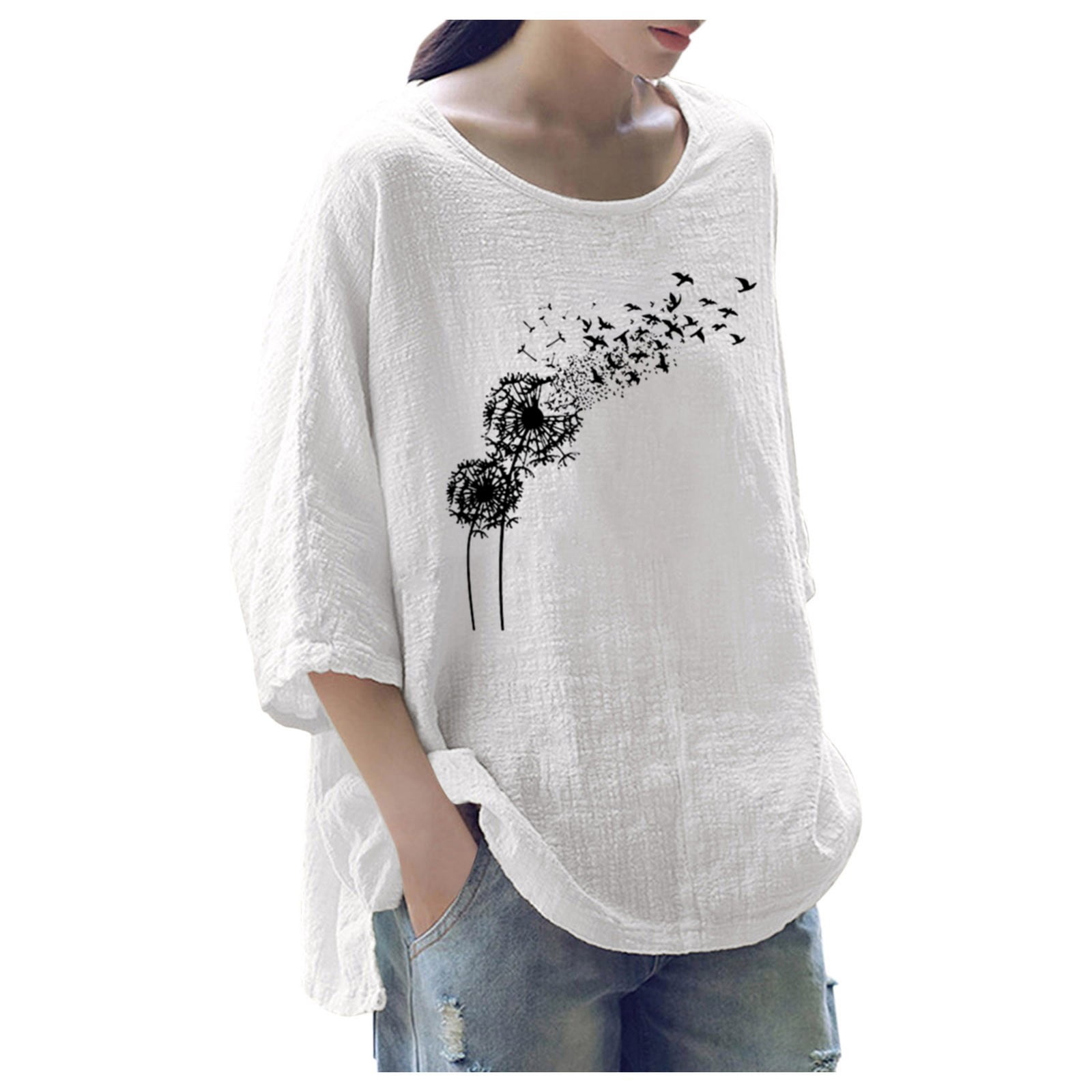 AWZXDE Casual Spring Clothes Daily Basic Solid Crew Neck 7/8 Sleeve Top ...