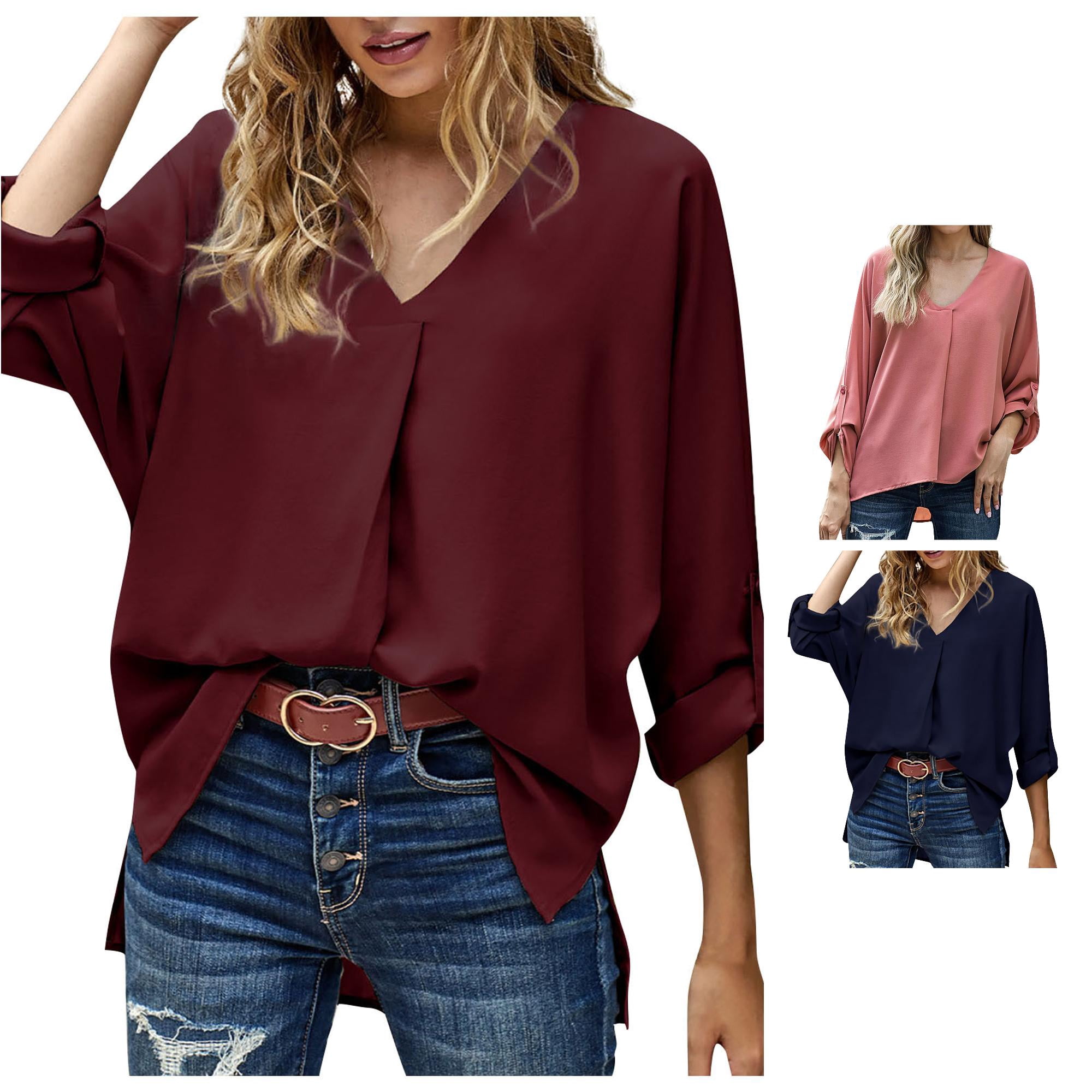AWZXDE Casual Spring Clothes Fashion Casual Long Sleeve V Neck T Shirt ...