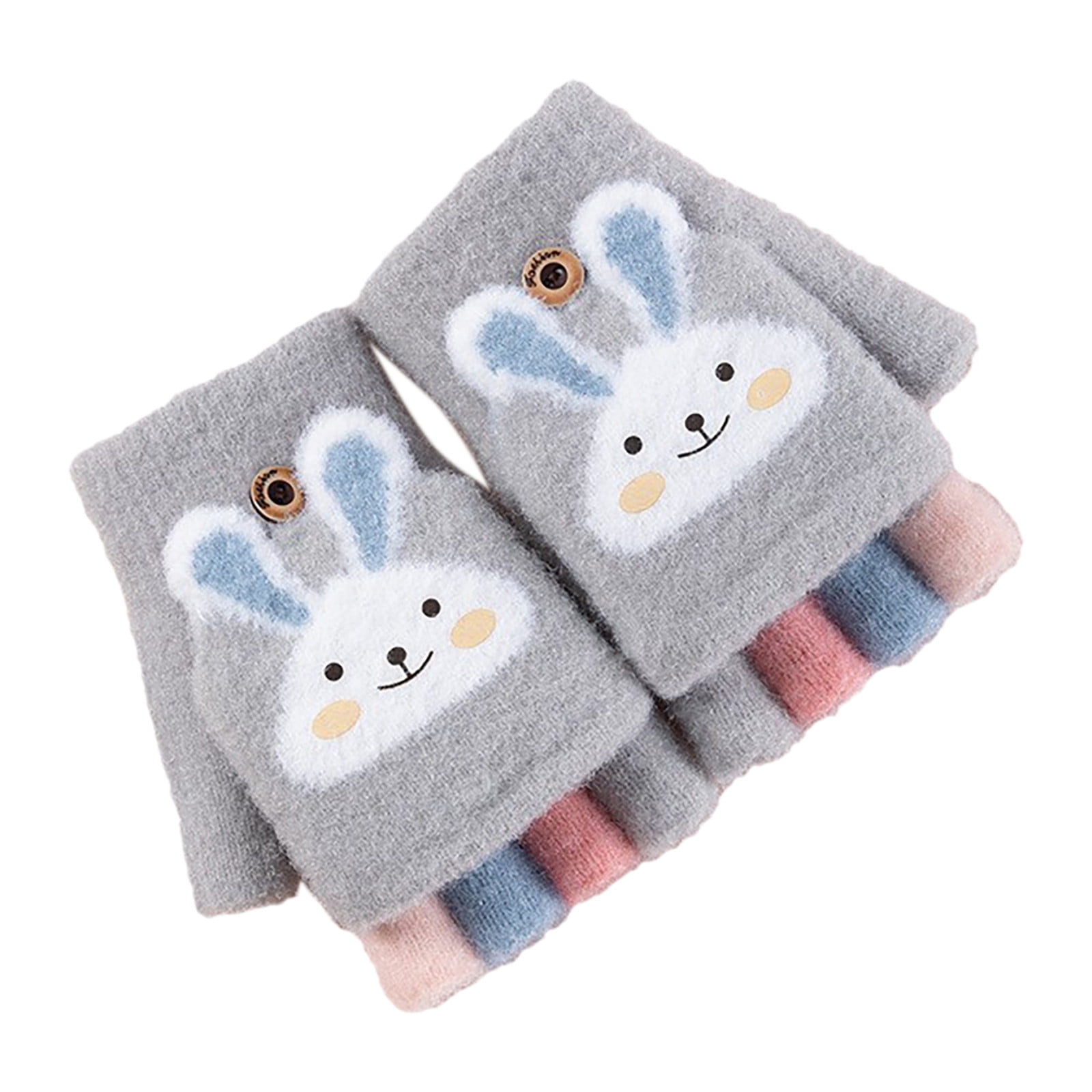 AWZXDE Children Five Fingers Gloves Thickened Cute Cartoon Knitted Flip ...