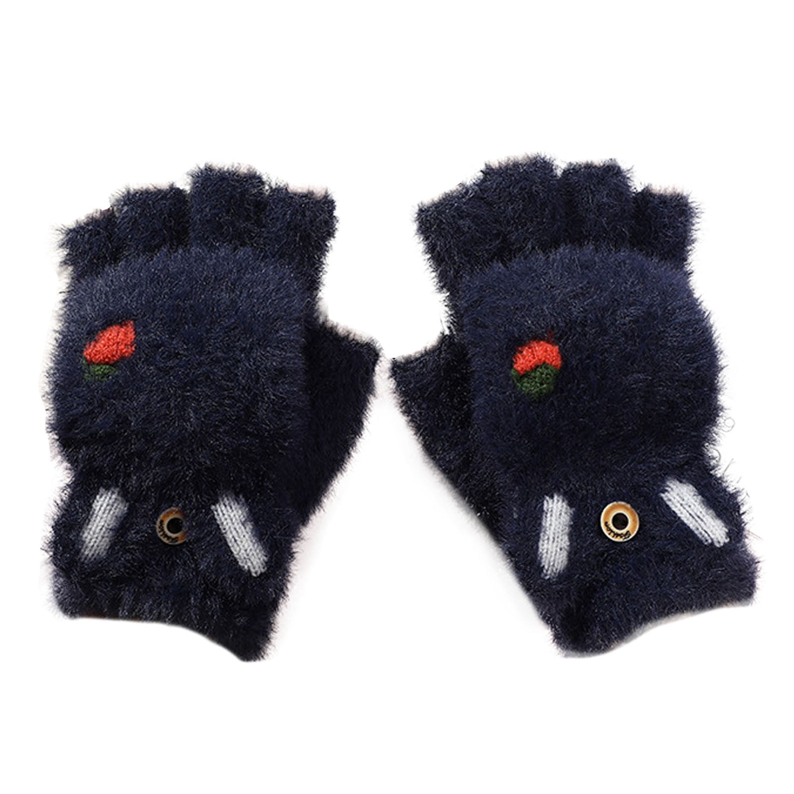 AWZXDE Children Half Finger Flip Gloves Cartoon Brushed Thickened Warm ...