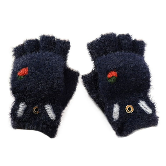 AWZXDE Children Half Finger Flip Gloves Cartoon Brushed Thickened Warm ...