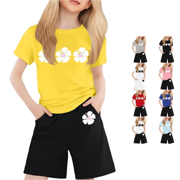 AWZXDE Children Printed Crew Neck Short Sleeve T Shirt Outfits Set For ...