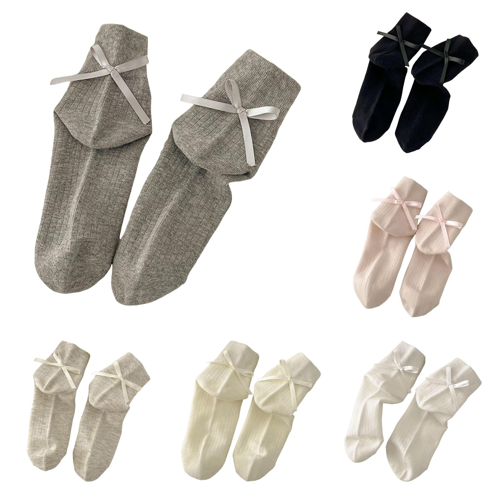 AWZXDE Crew Socks Bow Solid Color Stackable Mid Calf Socks for Women ...