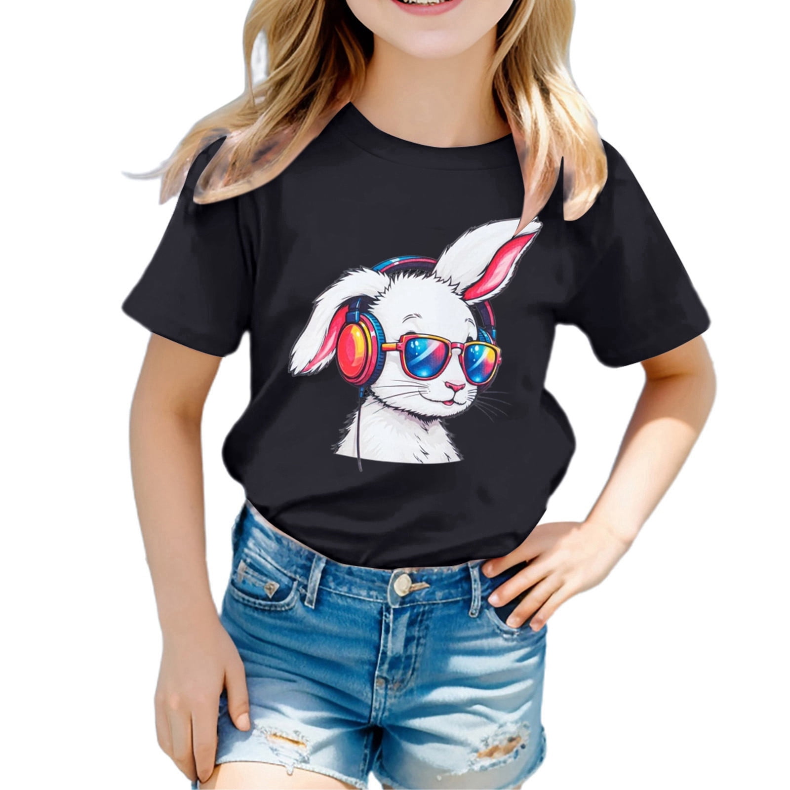 AWZXDE Cute Cartoon Rabbit Graphic Tee Soft Casual Daily Wear Playful ...