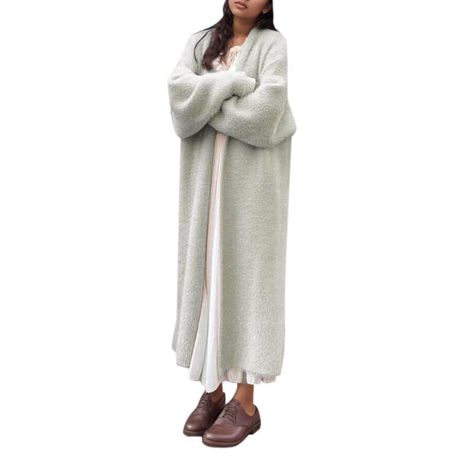 AWZXDE Fall Winter Solid Color Long Cardigan Fashion Casual Lazy Style ...