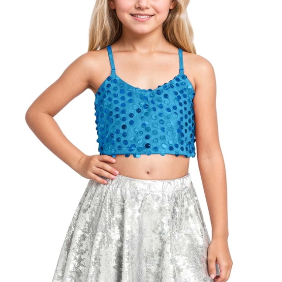 AWZXDE Girls Adjustable Elastic Band Sequin Crop Top Exposes Navel For ...