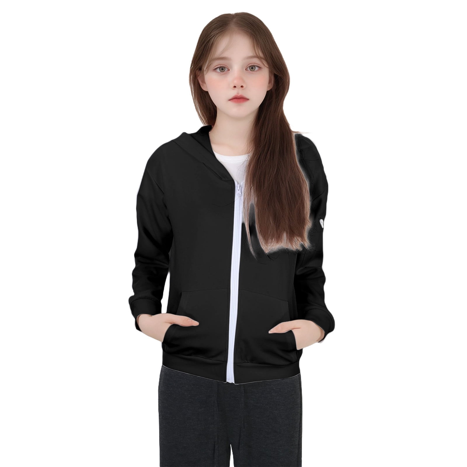 AWZXDE Girls Basic Solid Color Hooded Jacket with Pockets and Zipper ...