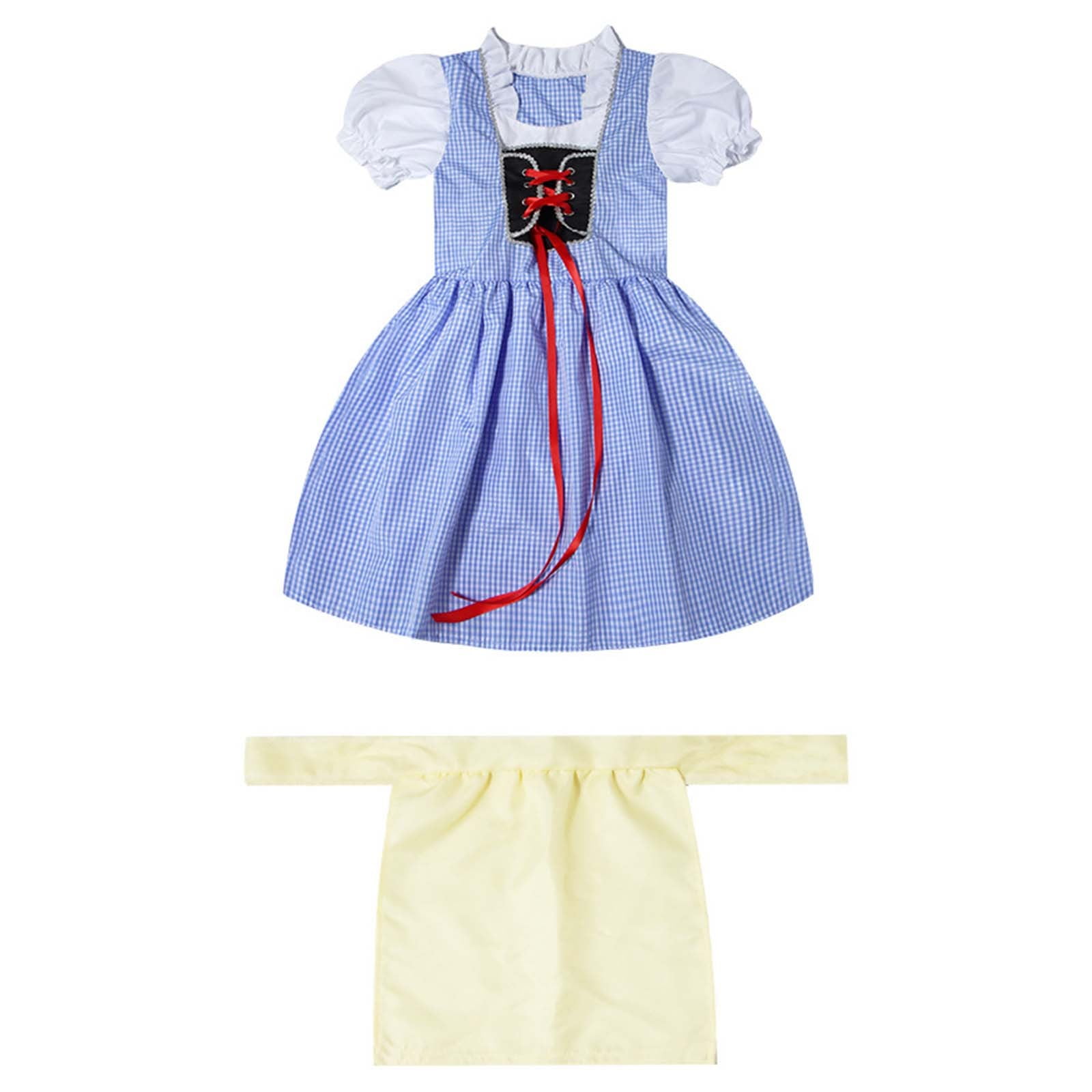 AWZXDE Girls Bavarian Oktoberfest Dress Blue Plaid Apron Holiday ...