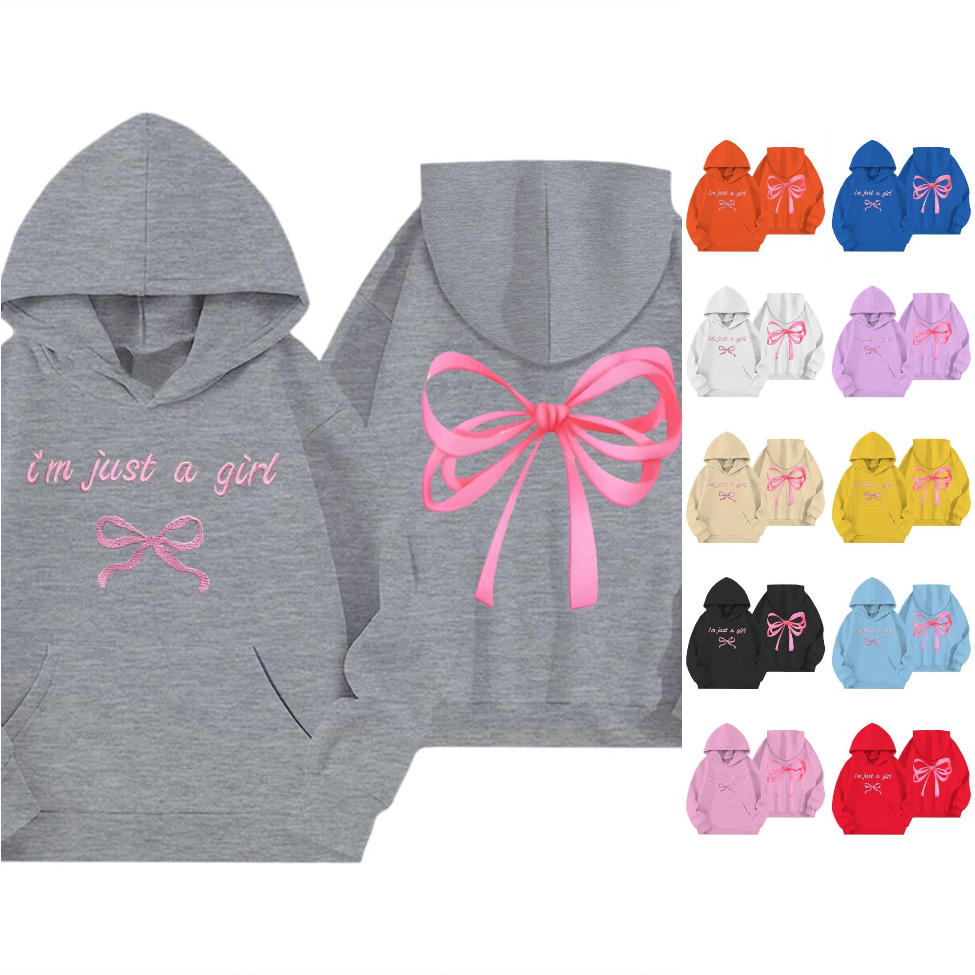 AWZXDE Girls Bow Print Hooded Sweatshirt Cute Pullover Top With Soft ...