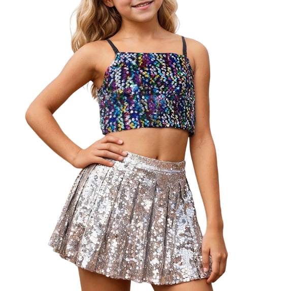 AWZXDE Girls Boys Adjustable Elastic Band Sequined Crop Top For ...
