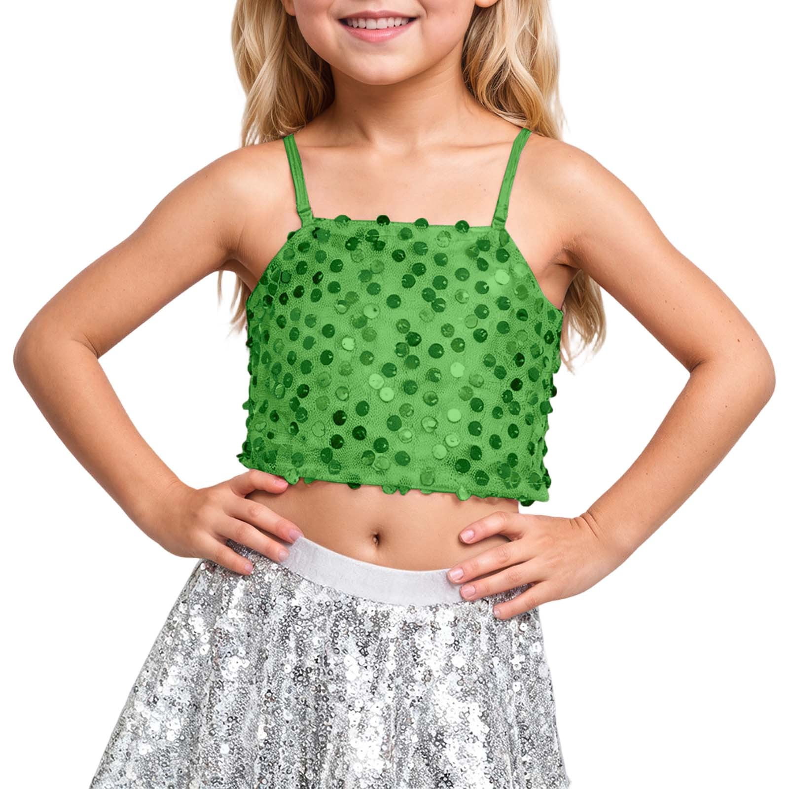 AWZXDE Girls Boys Sequined Strap Crop Top With Adjustable Elastic For ...