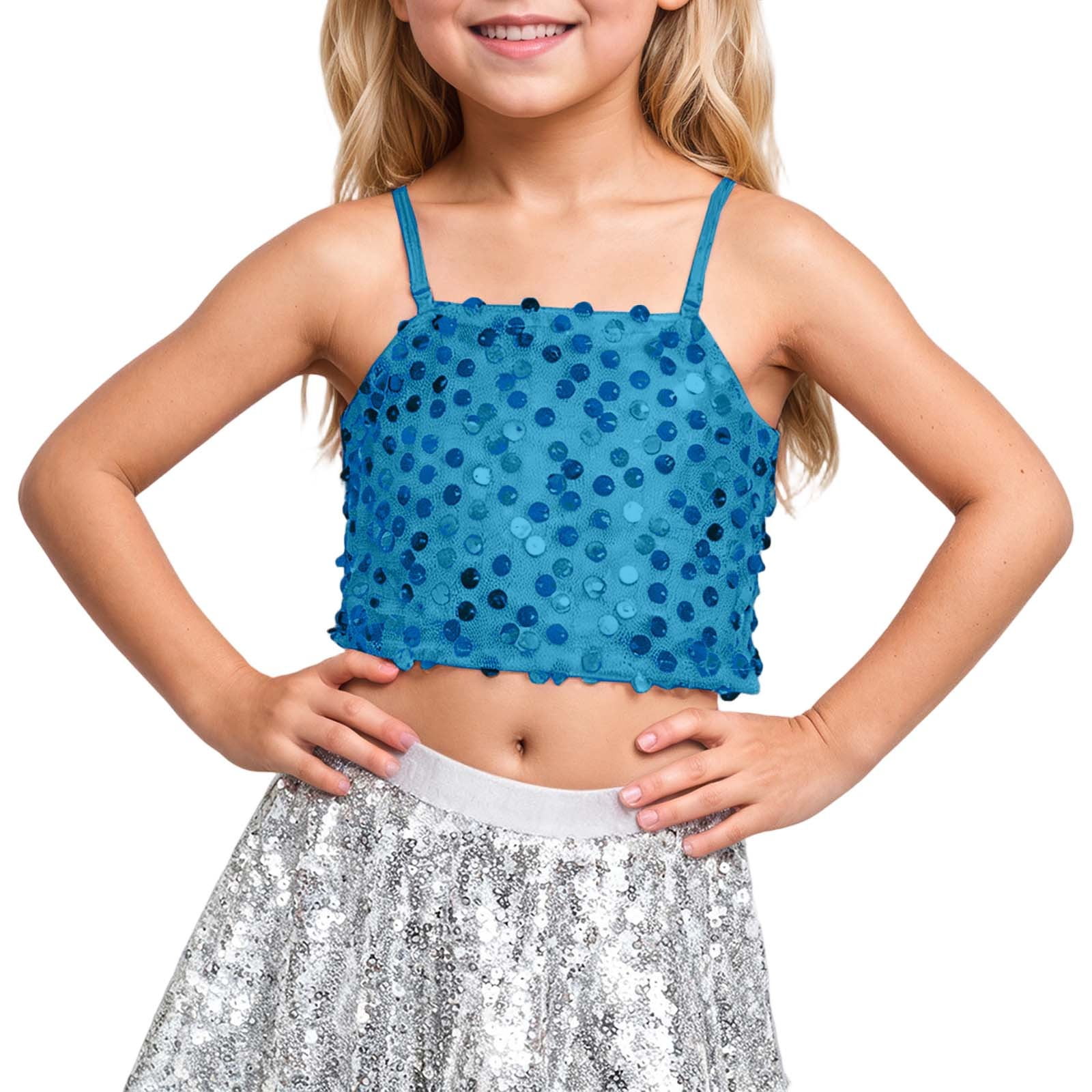 AWZXDE Girls Boys Sequined Strap Crop Top With Adjustable Elastic For ...