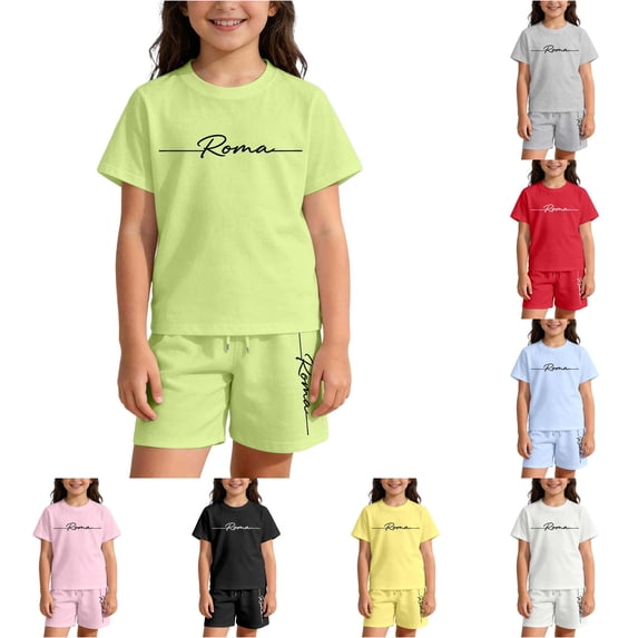 AWZXDE Girls Casual Alphabet Print Loose Fit Outfit Set For Kids ...