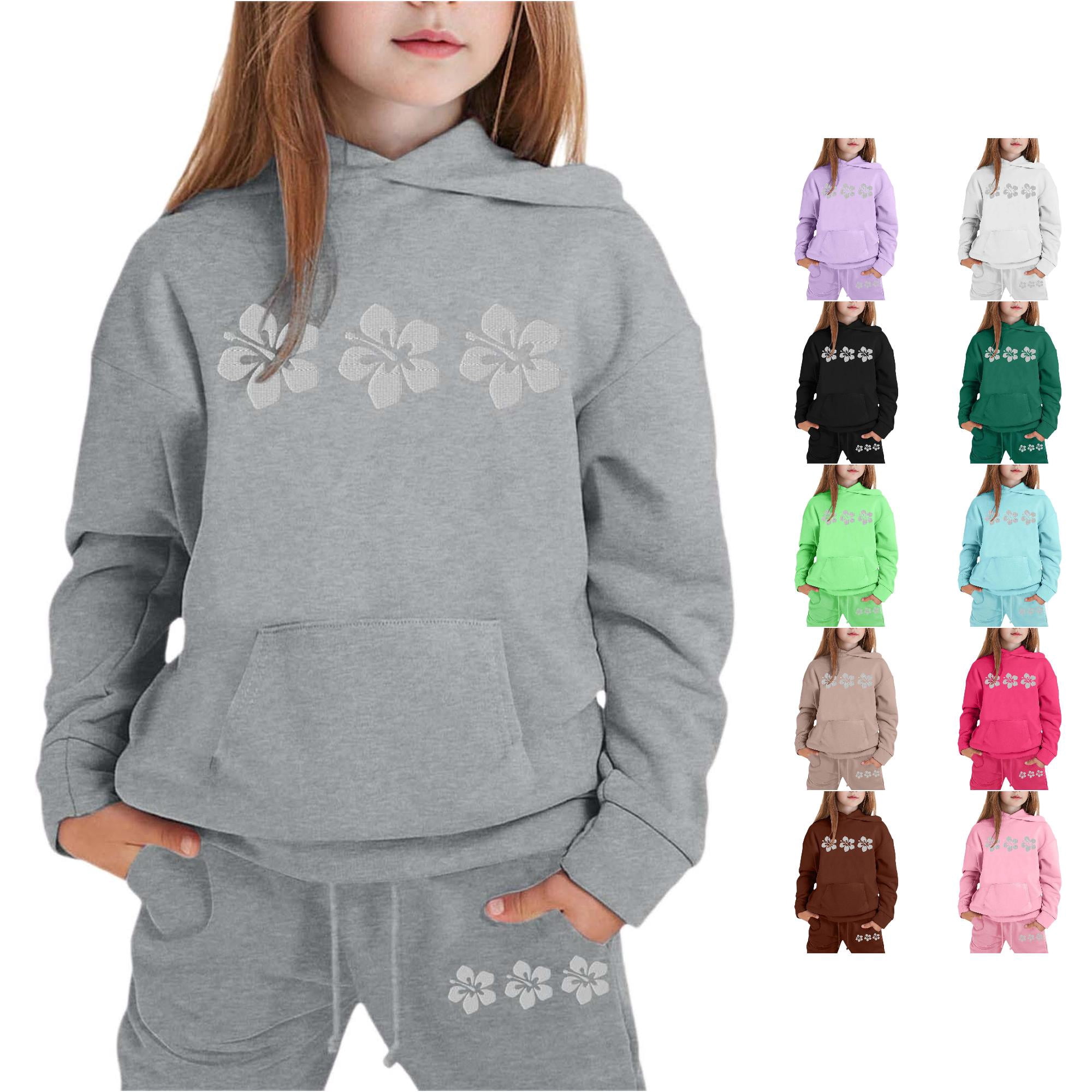 AWZXDE Girls Casual Hooded Sweatshirt And Joggers 2 Piece Outfit Set ...