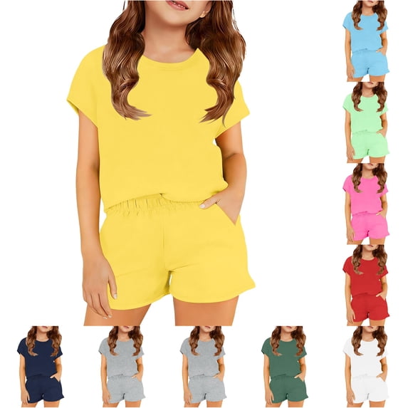 AWZXDE Girls Casual Outfit Soft Color Top And Shorts Comfy Two Piece ...