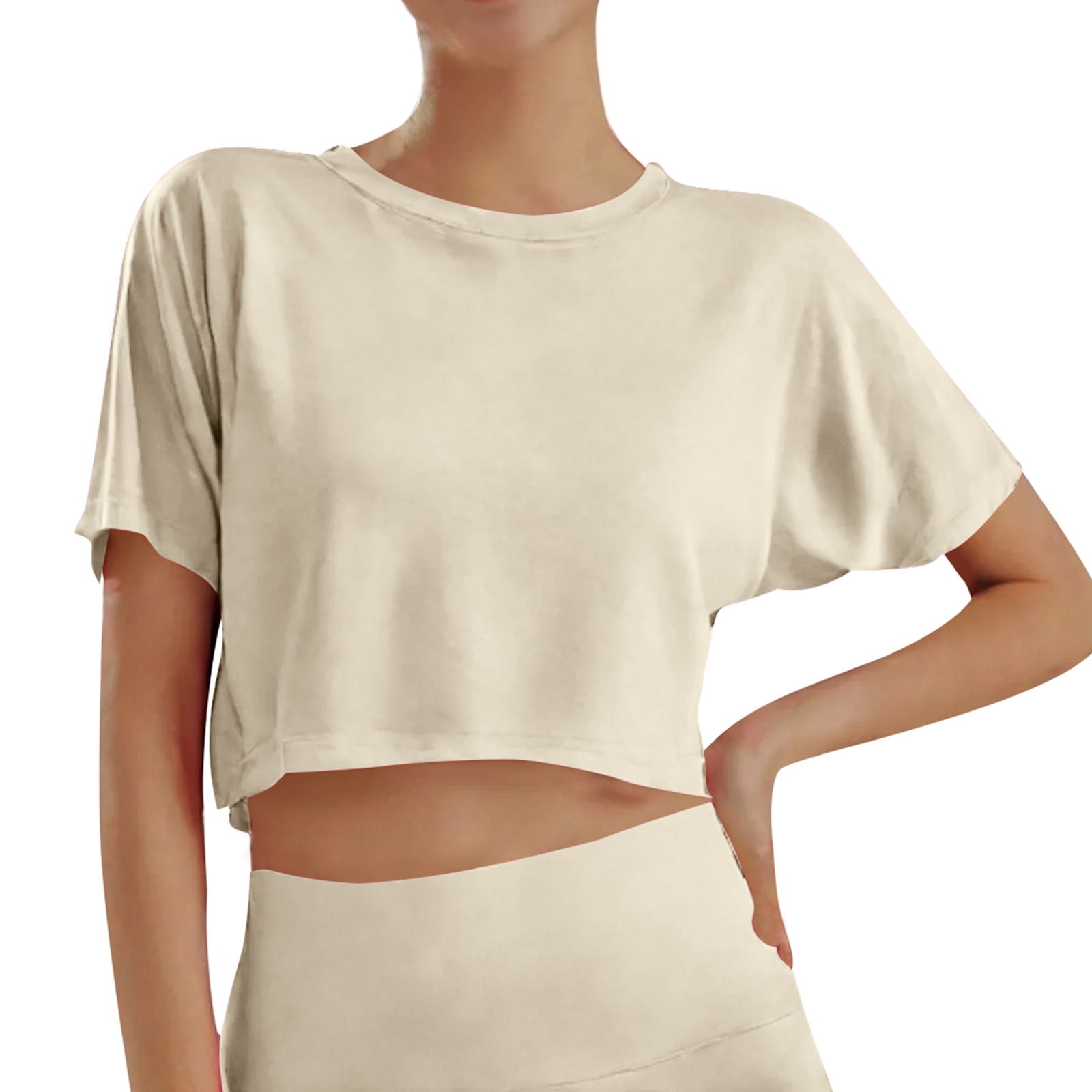 AWZXDE Girls' Crop Top Short Sleeve Shirt Summer Athletic Slim Fit ...
