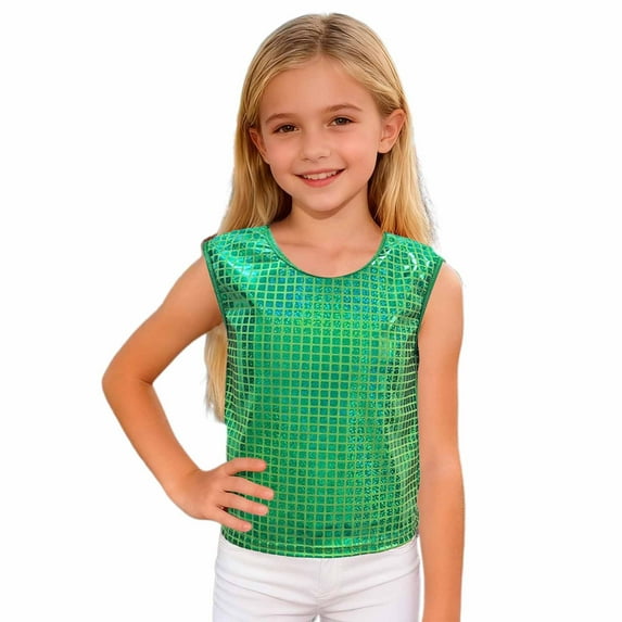 AWZXDE Girls Cube Grid Sequin Print Sleeveless Tank Top For Photography ...