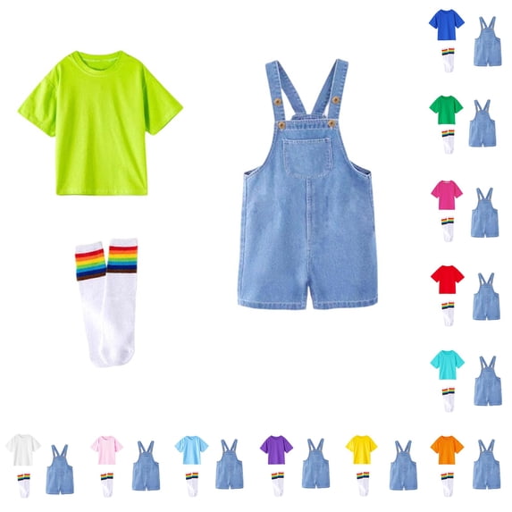 AWZXDE Girls Denim Overalls With Solid Top Toddler Kids Romper Jumpsuit ...