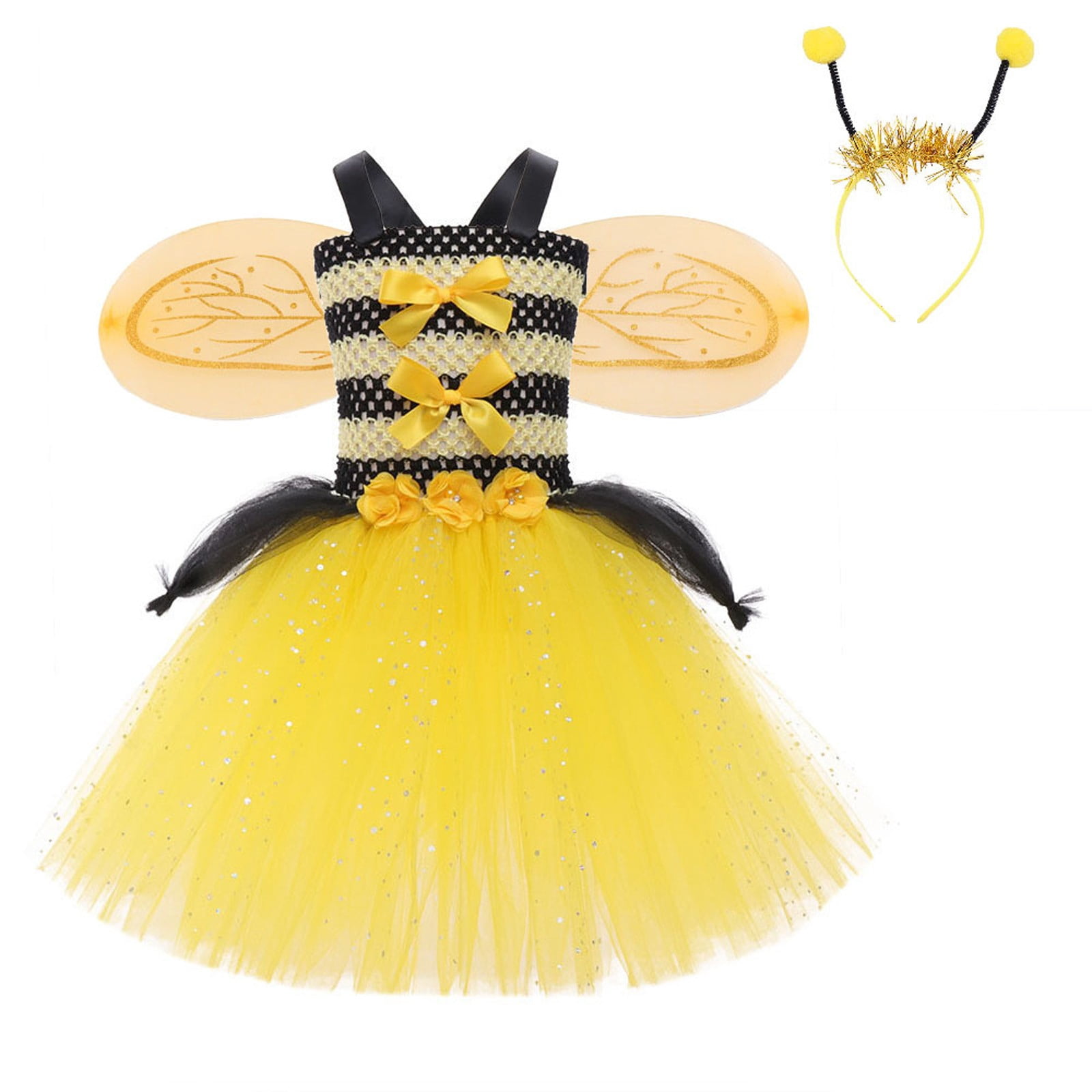 AWZXDE Girls Dress With Bow Flower Appliques And Wing Back Design ...