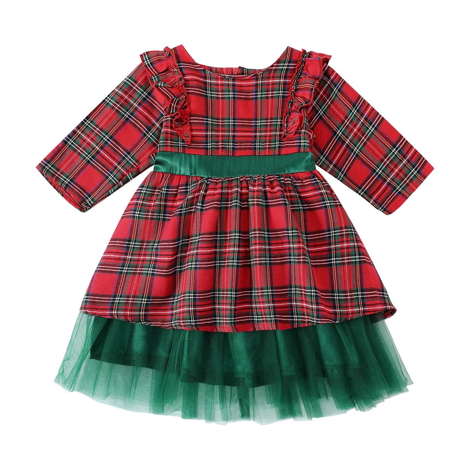 AWZXDE Girls Dresses Red Velvet Plaid Layered Gown Bow Back Detail ...