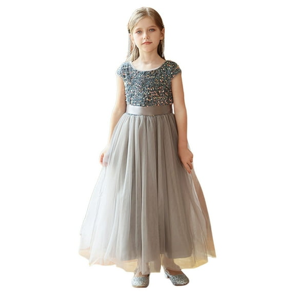 AWZXDE Girls Elegant Formal Dress Mesh Tutu Gown Girls Party Dress Sash ...