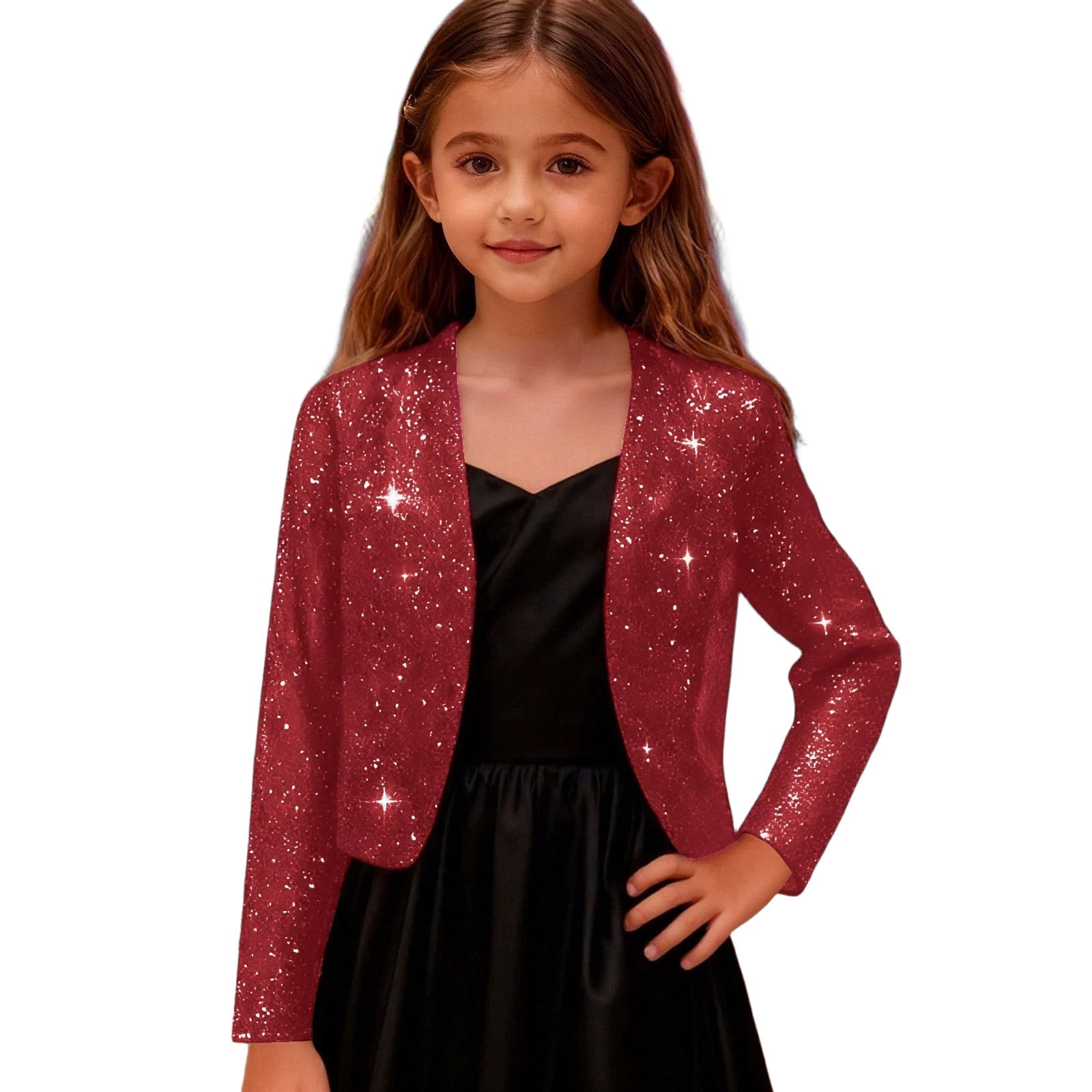 AWZXDE Girls Elegant Short Satin Jacket With Silver Foil Print Long ...