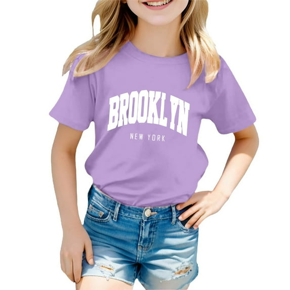 AWZXDE Girls' Everyday Short Sleeve T-Shirt Cute Round Neck Top in ...