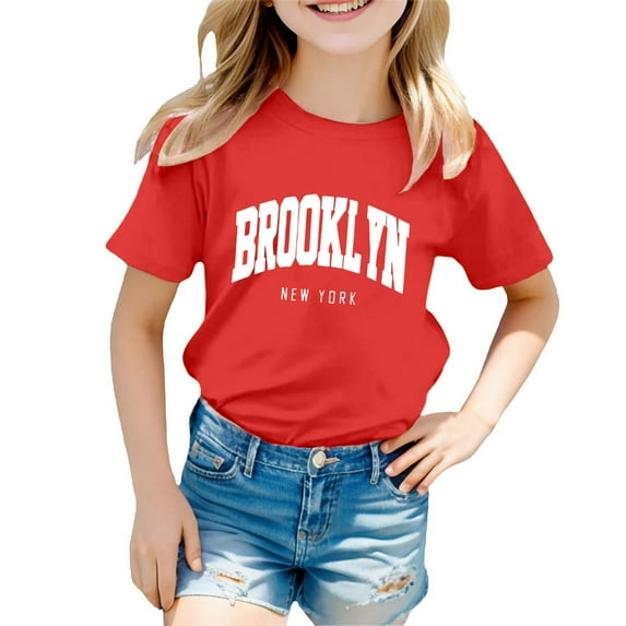 AWZXDE Girls' Everyday Short Sleeve T-Shirt Cute Round Neck Top in ...