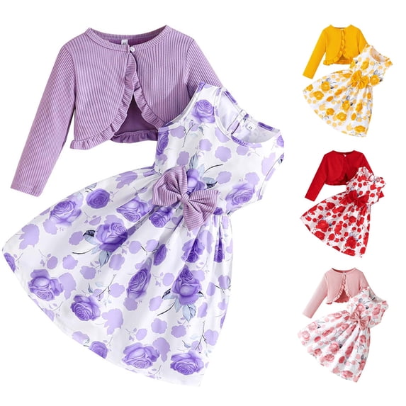 AWZXDE Girls Fall Floral Sleeveless Dress Cardigan Outfits Toddler Two ...