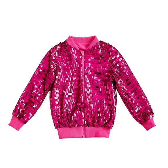 AWZXDE Girls Fall Glitter Zipper Solid Color Stand Collar Casual ...