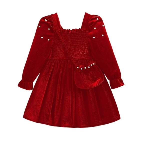 AWZXDE Girls Fall Winter Dress Long Sleeve Square Neck with Flounce ...